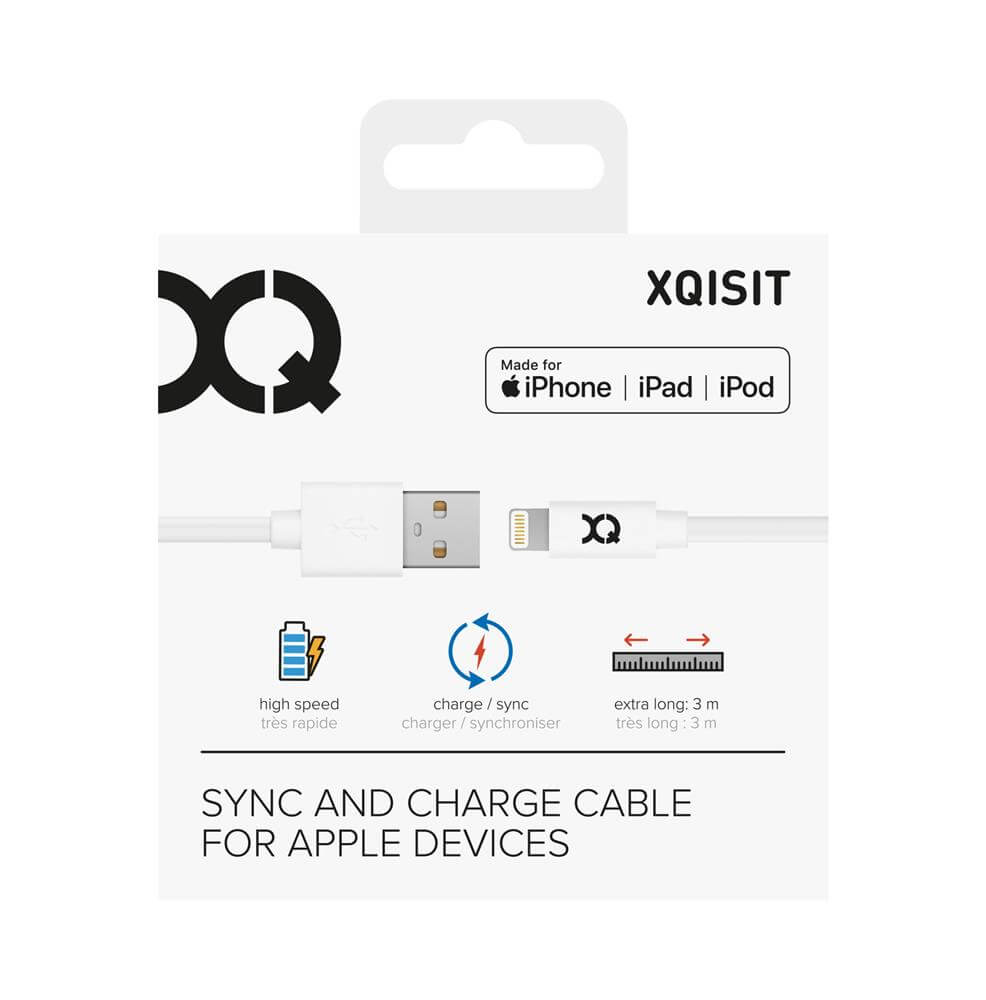 Köp XQISIT Charge and Sync Kabel Lightning to USB A 300cm Vit ...