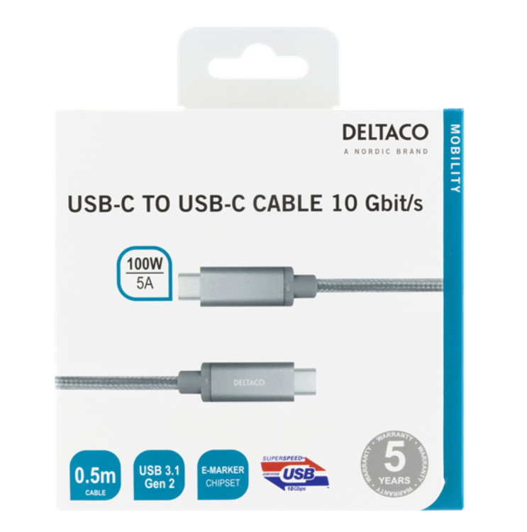 Köp Deltaco Super USB-C Till USB-C Kabel 100W 0.5m - Silver ...